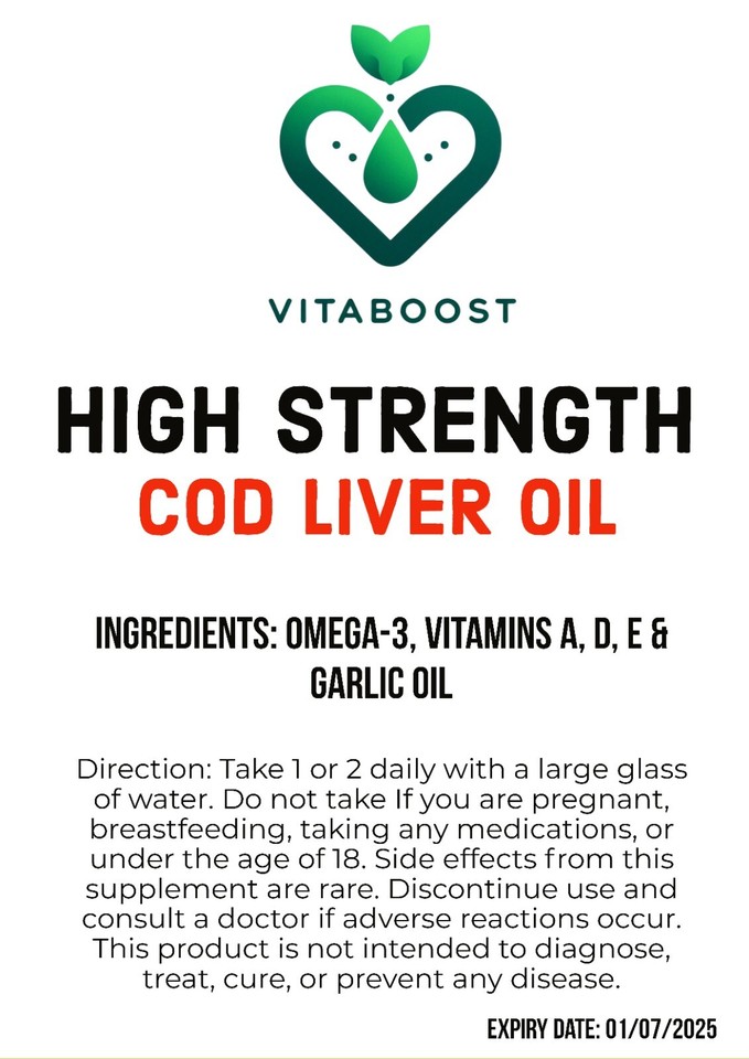 Cod Liver Oil 1000mg + Omega 3, Vits A, D & E - Heart Brain Joints HIGH ...
