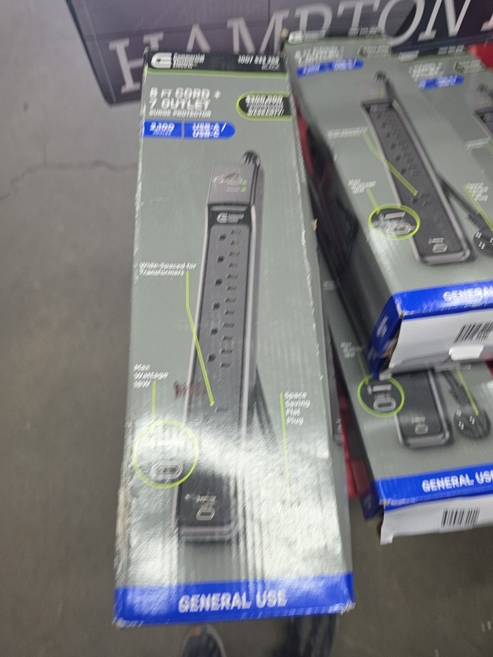 Commercial Electric Surge Protector 8 ft. Cord 7 Outlet with USB 1007 ...