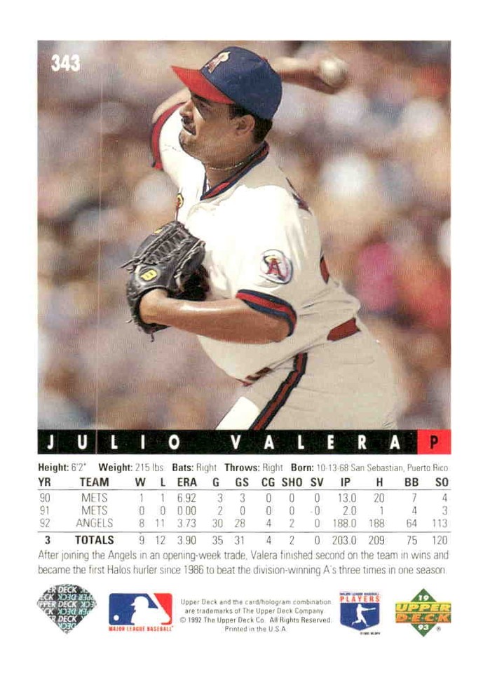 1993 Upper Deck #343 Julio Valera | eBay