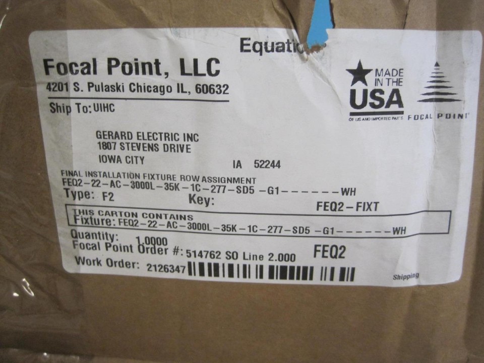 FOCAL POINT FEQ2-22-AC-3000L-35K-1C-277-SD5-G1 LED LUMINAIRE LIGHT ...