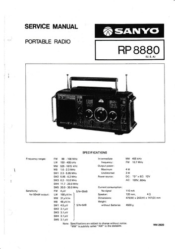 Service Manual Instructions for Sanyo Rp 8880 | eBay