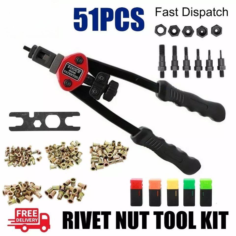 150Pcs Rivet Nut Kit Riveter Gun Heavy Duty Riveting Rivets Nutsert ...