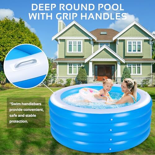Inflatable Swimming Pool, 70"x30" Large Deep Round Inflatable Pool with ...