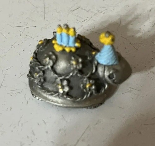 Miniature BIRTHDAY CAKE TURTLE Hudson USA 1982 Fine Pewter Figurine ...