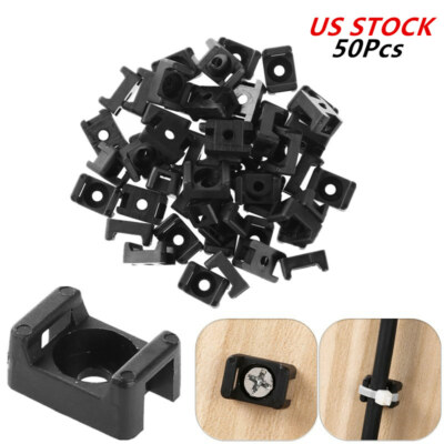 50×Black Nylon Cable Tie Mount Base with Screw Hole Shape Cable Holders ...
