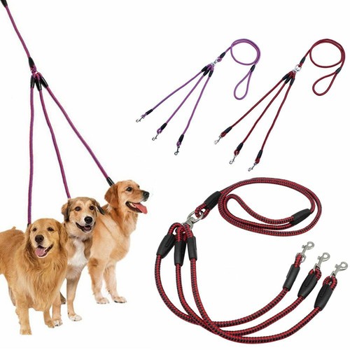 Nylon 3 Way Dog Coupler Leads Triple Leash No Tangle Adjustable for ...
