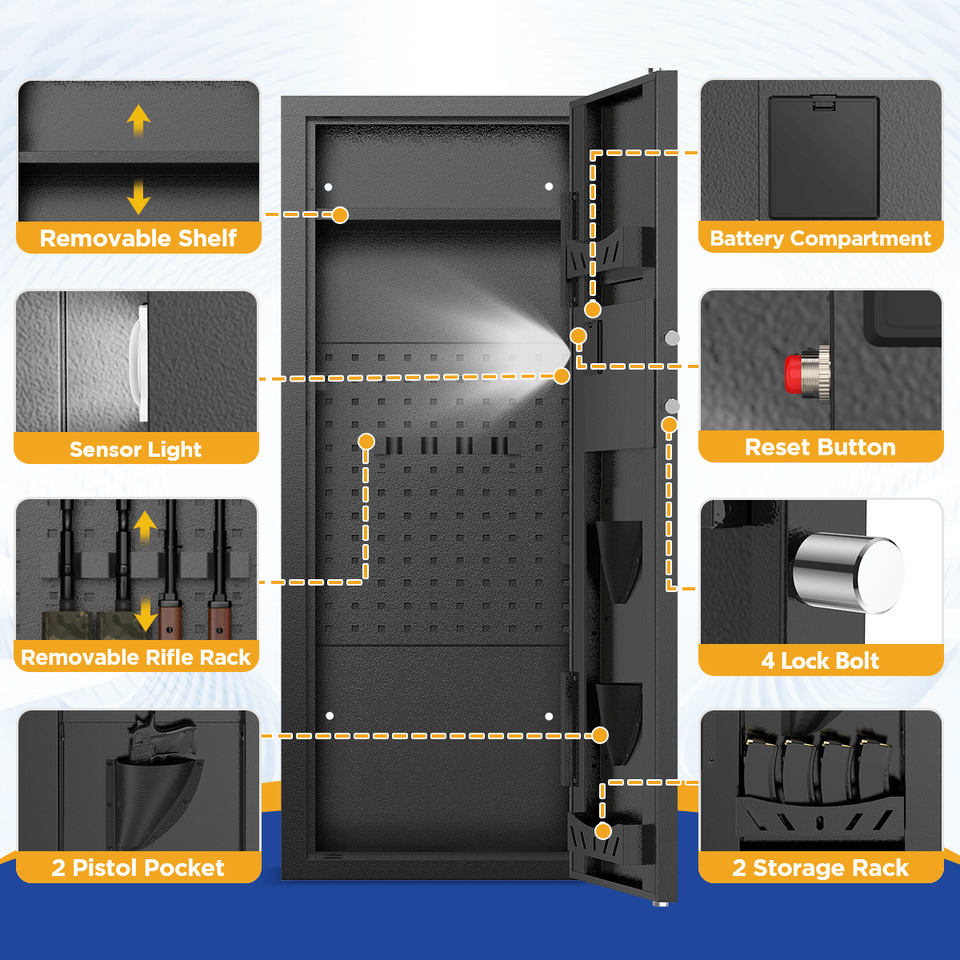 12-15 Rifle Long Gun Cabinet for Home Steel Security Gun Safe with ...