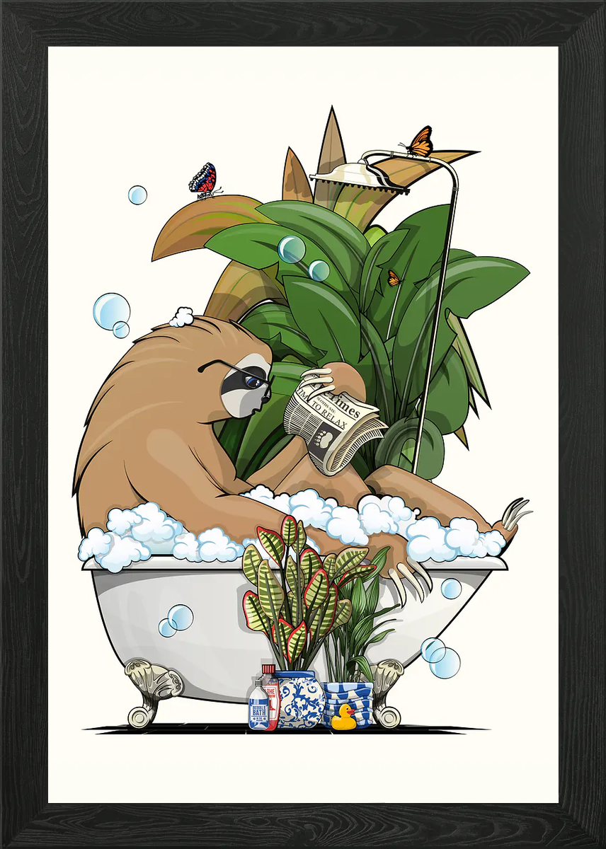 Sloth reading in the Bath Framed Wall Art Poster Canvas Print Picture | eBay UK
