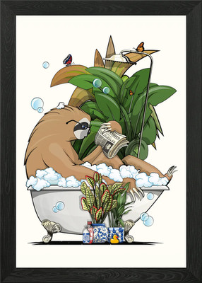 Sloth reading in the Bath Framed Wall Art Poster Canvas Print Picture ...