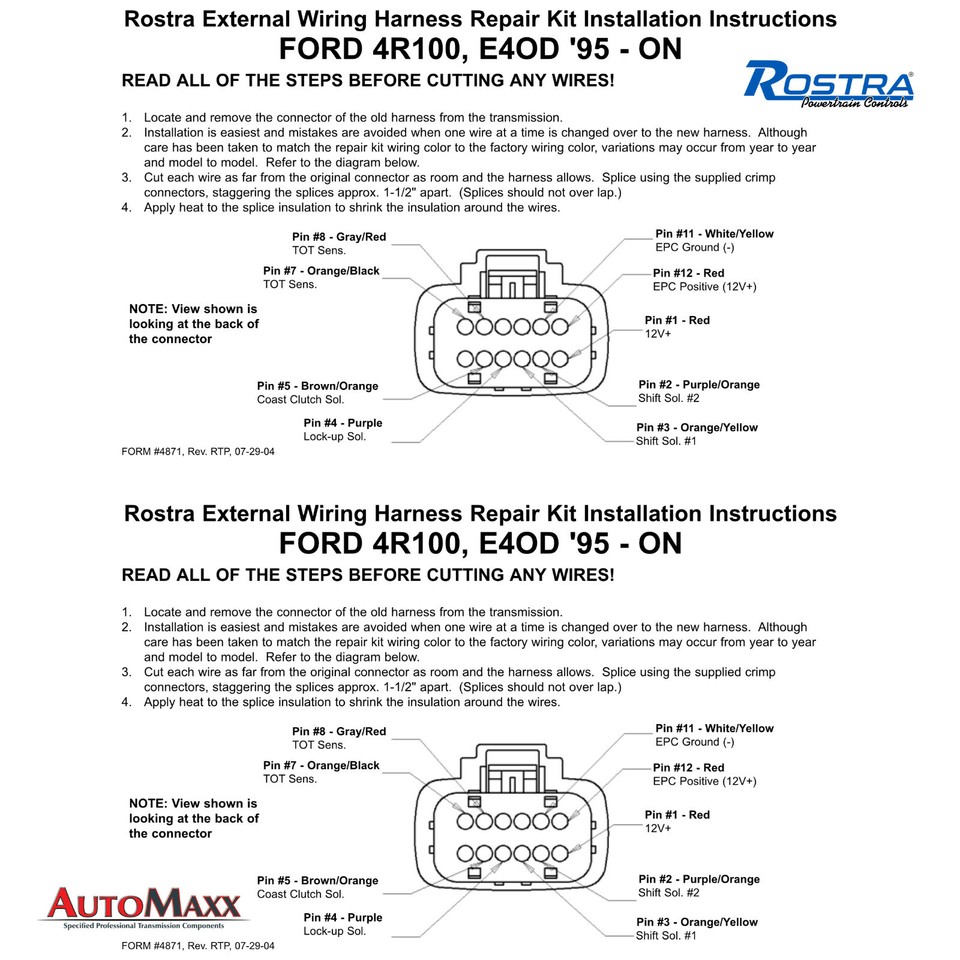 1995-04 E4OD-4R100 Wiring Harness Repair Pigtail - External to Solenoid ...