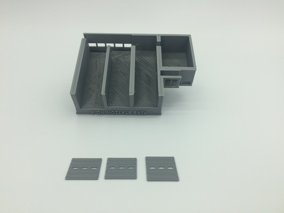 New! Fire Station FIREHOUSE 3 Open Bays - Z Scale 1:220 Improved CUSTOM ...