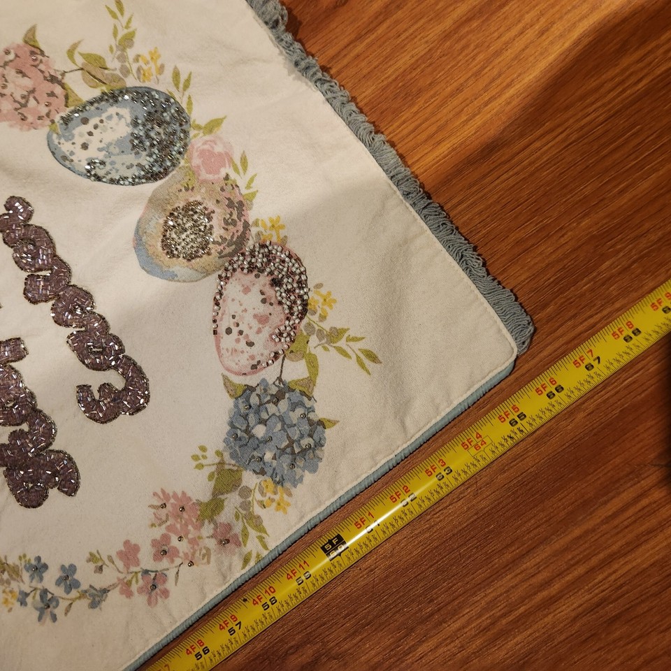 HAPPY EASTER Isaac Mizrahi Table Runner Beaded Eggs Flowers 16" x 66 ...