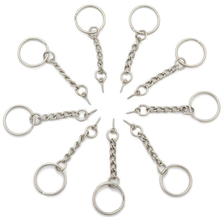 20 mm Split Ring with Chain and Screw Key Keyring Key Ring with Screw ...