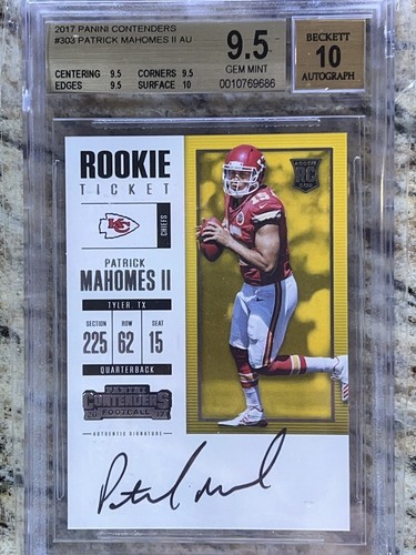 2017 Patrick Mahomes Panini Contenders Rookie Ticket Auto /212 BGS TG ...