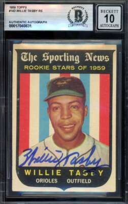 Willie Tasby Gem Mint 10 Beckett BAS Signed 1959 Topps Rookie Star ...