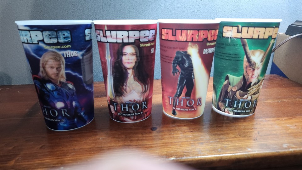 Marvel THOR Slurpee Big Gulp 7-11 Plastic Cups Set Of 4 Thor Loki ...