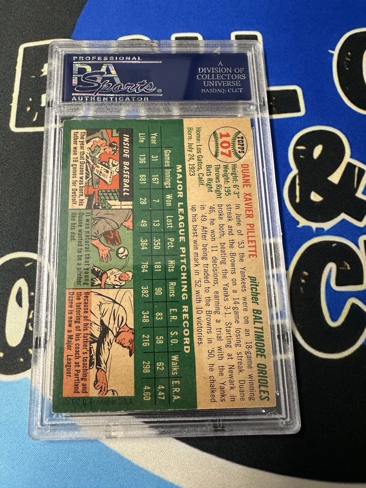 1954 Topps PSA 5 Duane Pillette #107 Baltimore Orioles Set Break | eBay