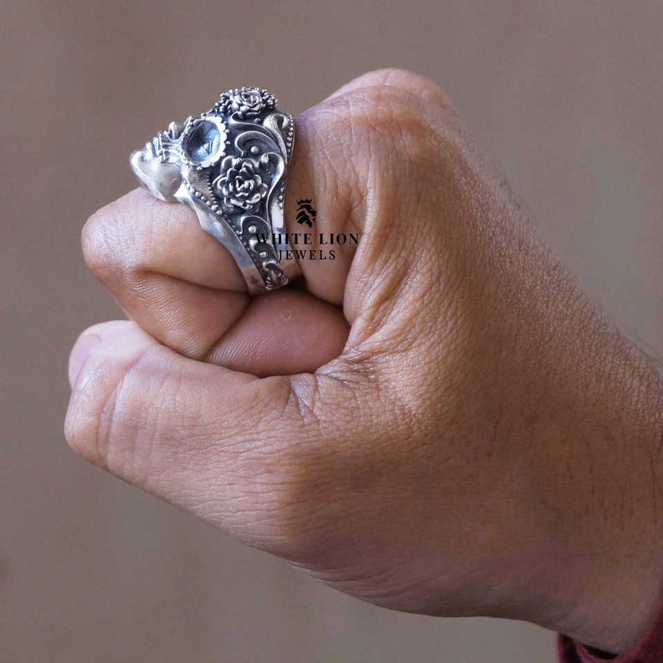 Masquerade Mask Gothic Skull biker rider Oxidized 925 Silver Skull Men ...