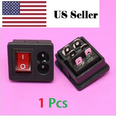 IEC320 C8 Power Cord Inlet Socket receptacle With ON-OFF Red Light ...