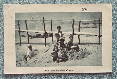 Kids on Pines Beach Cotuit MA 1937 Postcard Grubby + Cute Cape Cod ...