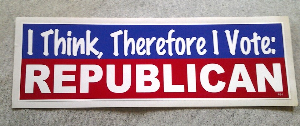 I THINK, THEREFORE I VOTE: REPUBLICAN (10") Political Bumper Sticker ...