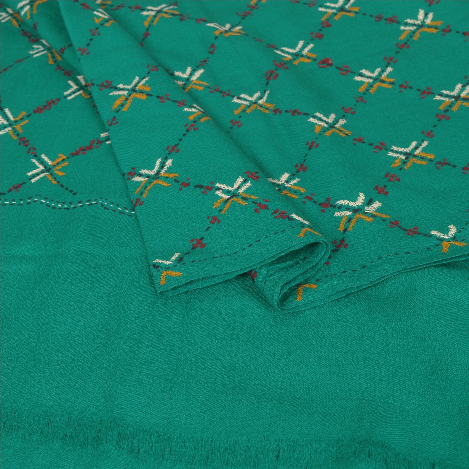 Sanskriti Vintage Green Pure Woolen Shawl Hand Crafted Long Stole Throw ...
