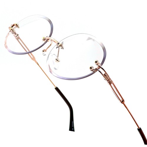 Rimless Oval Eyeglasses Men's Fashion Clear Lens Gold Frame Classic ...