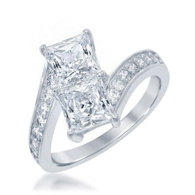 Sterling Silver "Us2gether" Two-Stone Overlapping Square CZ Ring | eBay