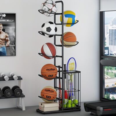 7 Tier Basketball Ball Storage Rack, Basketball Holder Garage Ball ...
