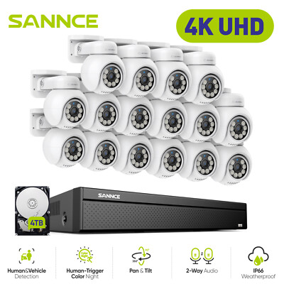 SANNCE 16CH NVR 4K POE Color Security Camera System Two Way Audio Auto ...