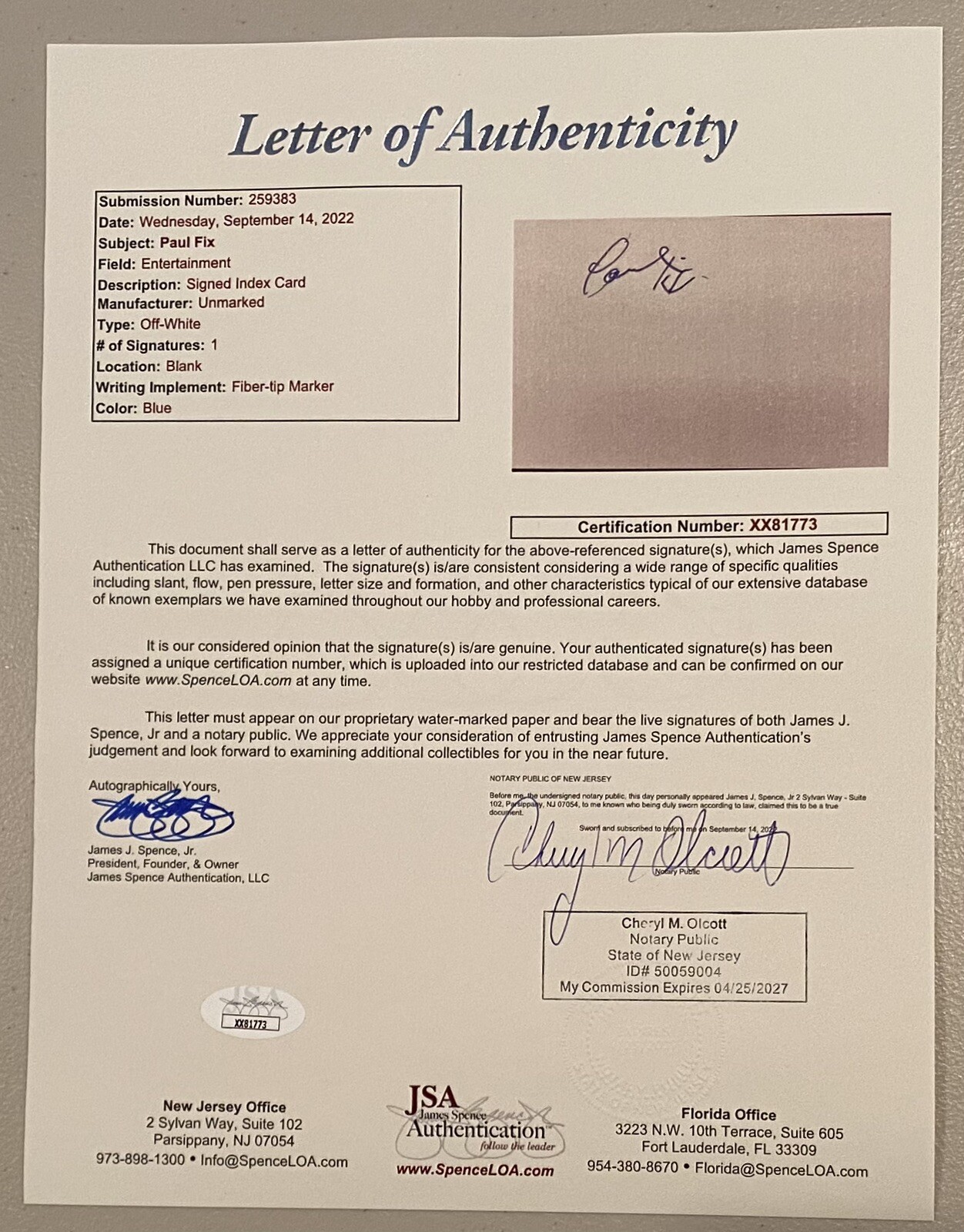 Paul Fix Signed Autographed 3x5 Card Full JSA Letter The Rifleman | eBay