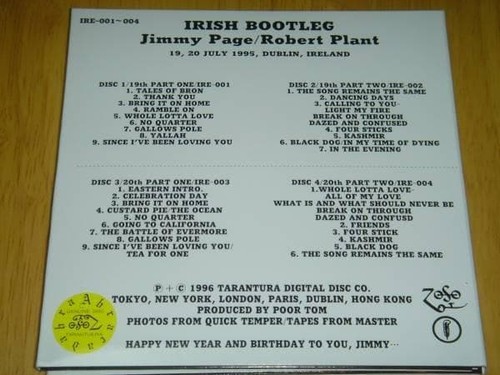 JIMMY PAGE / ROBERT PLANT / IRISH BOOTLEG 4CD 1995 DUBLIN IRELAND | eBay