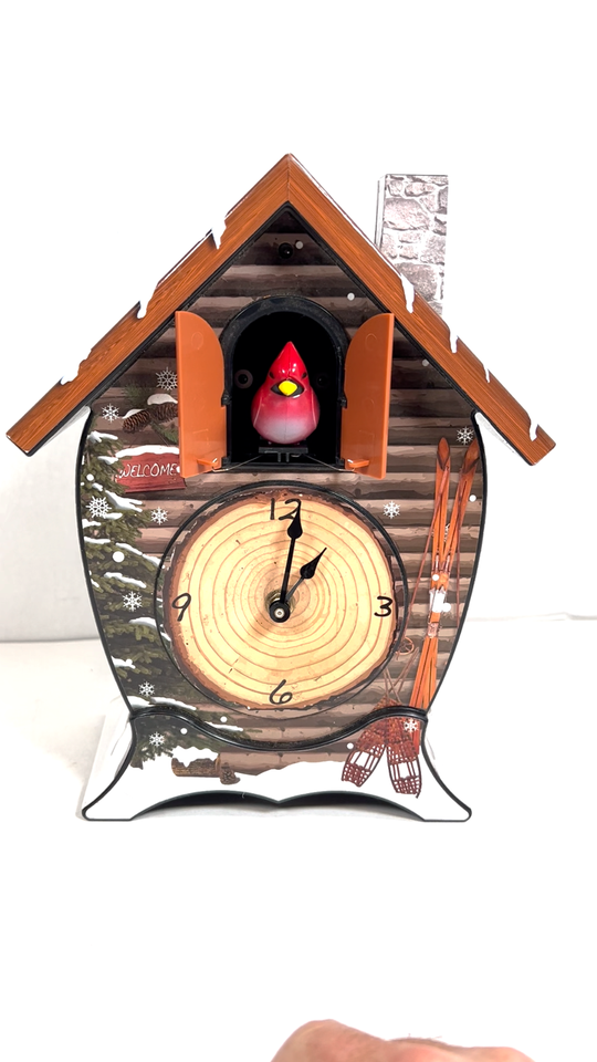 Mark Feldman Snowy Cabin Cardinal Cuckoo-Clock Tabletop wall sound. See ...
