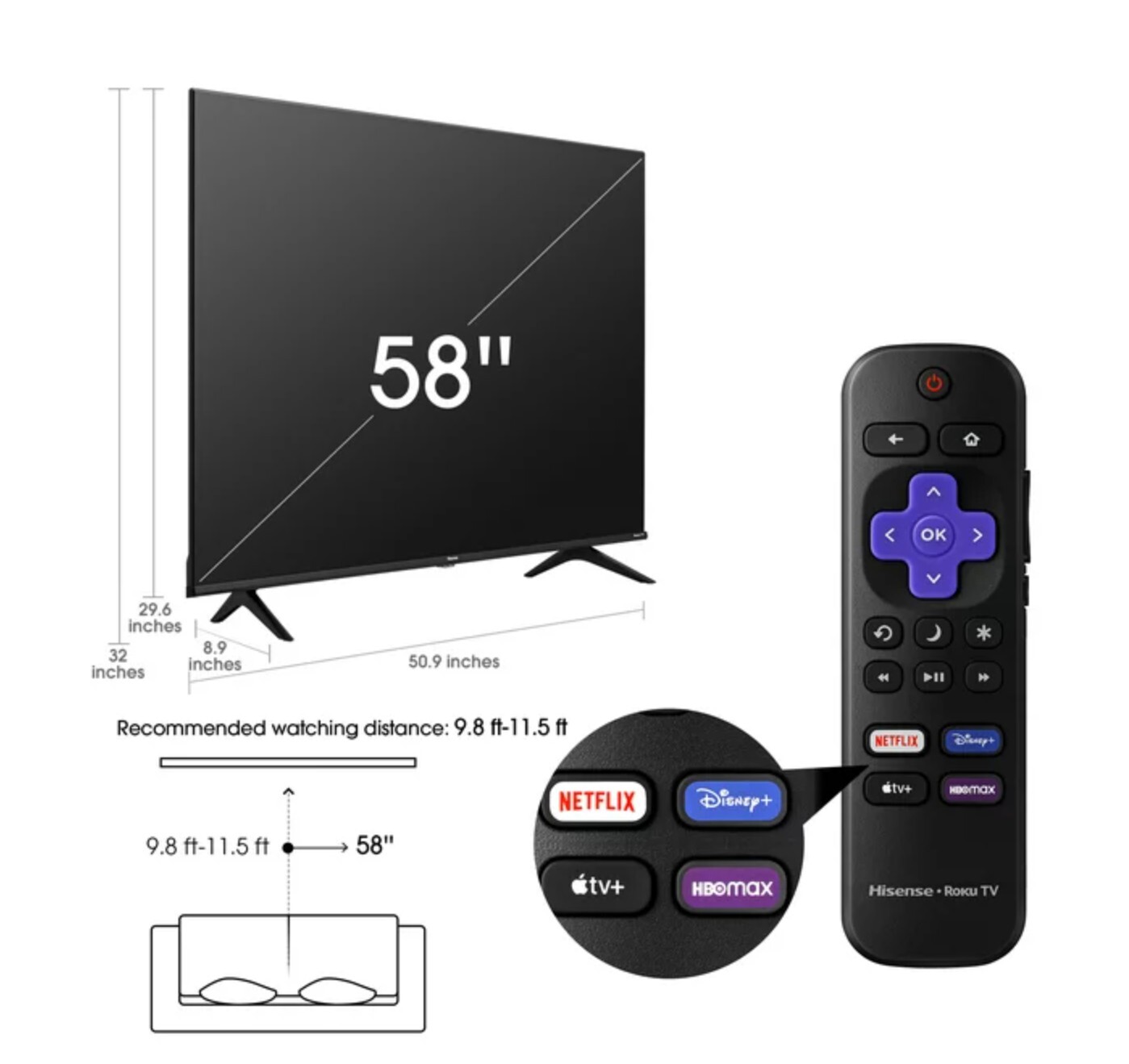 Hisense 58" Class 4K UHD LED LCD Roku Smart TV HDR R6 Series 58R6E3 ...