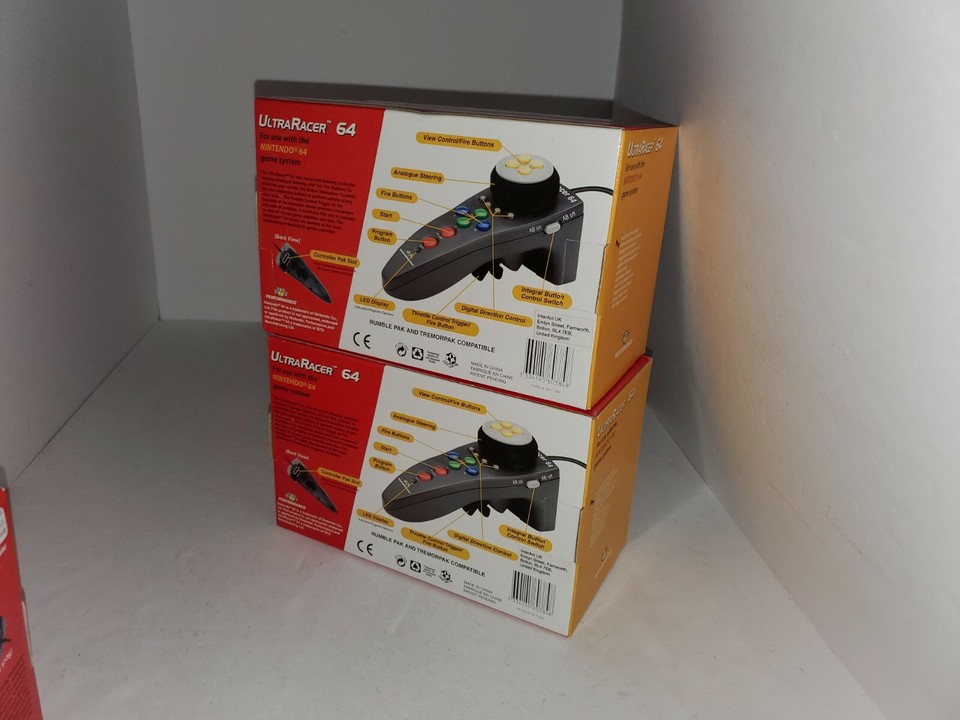 TWO NEW IN BOXES Nintendo 64 N64 UltraRacer Steering Wheel Controllers ...