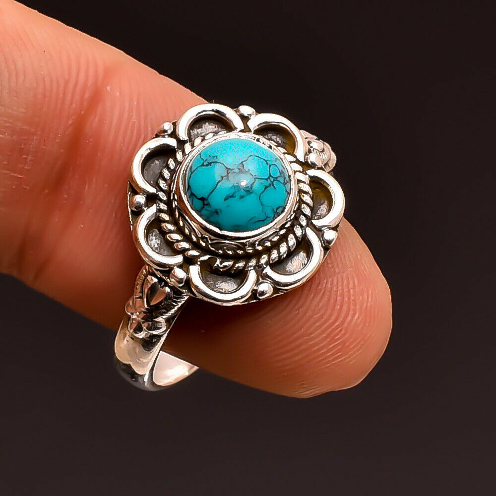 Natural Turquoise Ring Solid 925 Silver Ring Cabochon Ring Han | eBay