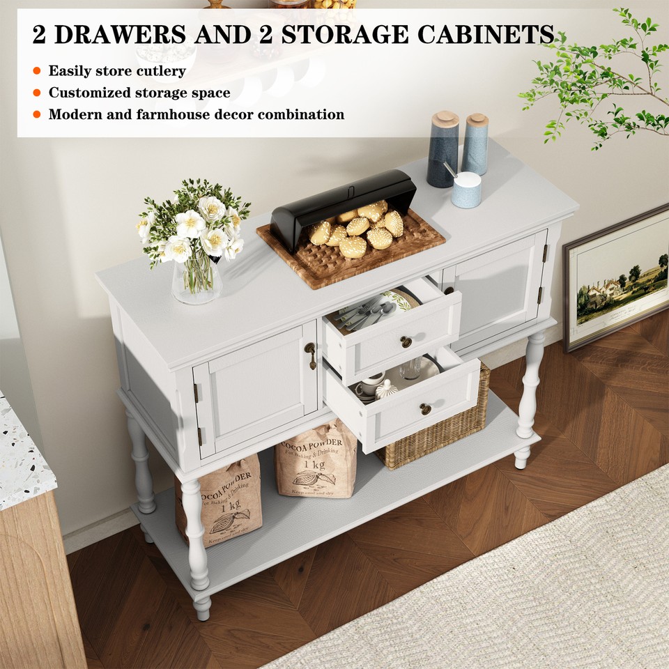 Retro Wood Console Table W/ 2 Drawers and Cabinets for Entryway Living ...