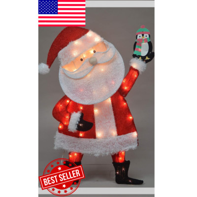 ProductWorks 32-Inch Pre-Lit Candy Cane Lane Santa Claus Christmas Yard ...