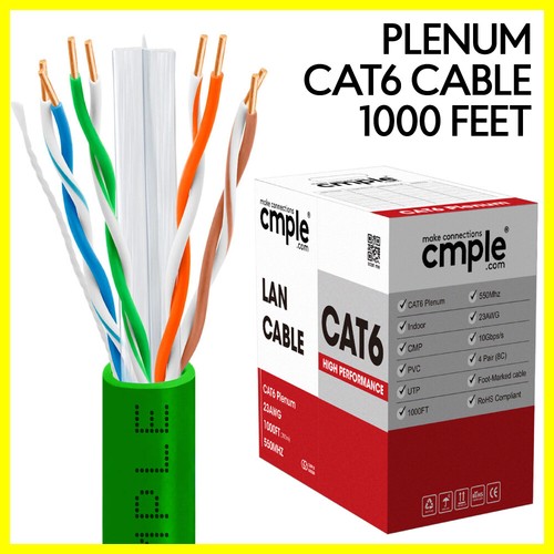Cat6 Plenum Cable 1000 Feet CMP Ethernet Network Wire Cat 6 Internet ...