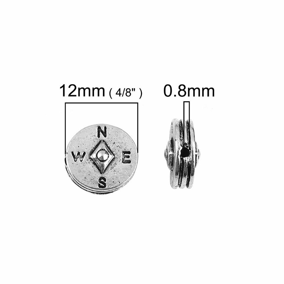 Compass Beads 12mm Wholesale Antiqued Silver Plated Beads C7119 - 5, 10 ...