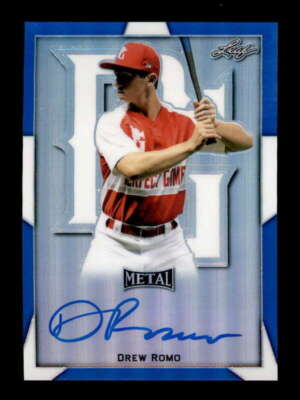 DREW ROMO 2019 LEAF PERFECT GAME CLASSIC BLUE ROOKIE AUTO RC #28/30 ...