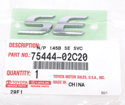 Genuine OEM Toyota 75444-02C20 SE Rear Deck Lid Emblem 2016-2019 ...