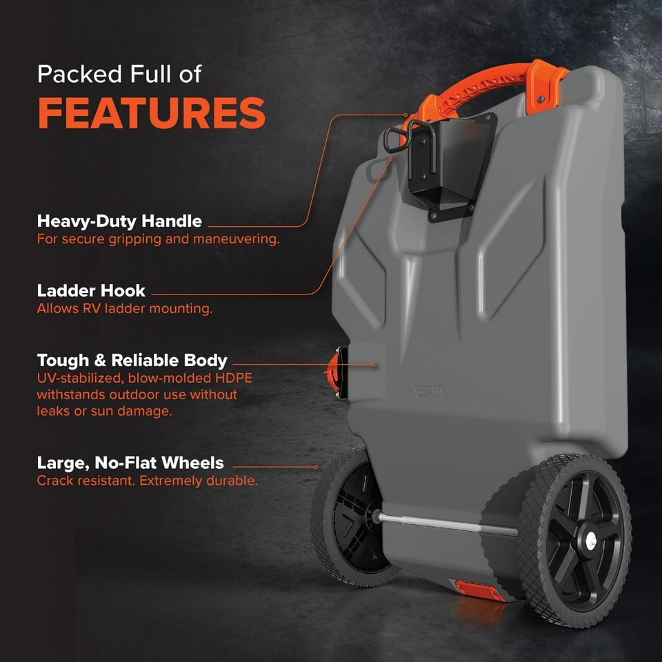 Rhino 28-Gallon Portable RV Tote Tank - Oversized Wheels, Steel Tow ...