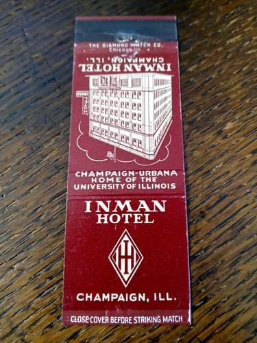 Vintage Matchbook: The Inman Hotel, Champaign, IL | eBay