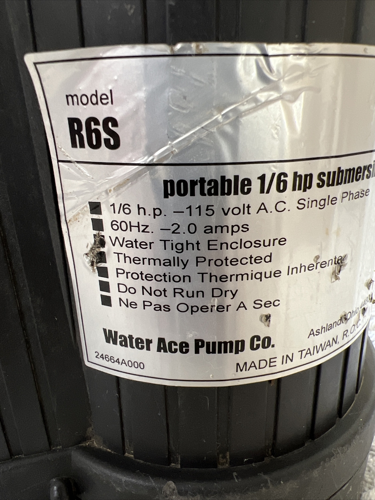 WaterAce /Water Ace Portable Submersible 1/6 Hp ,utility pump. 1500 GPH ...