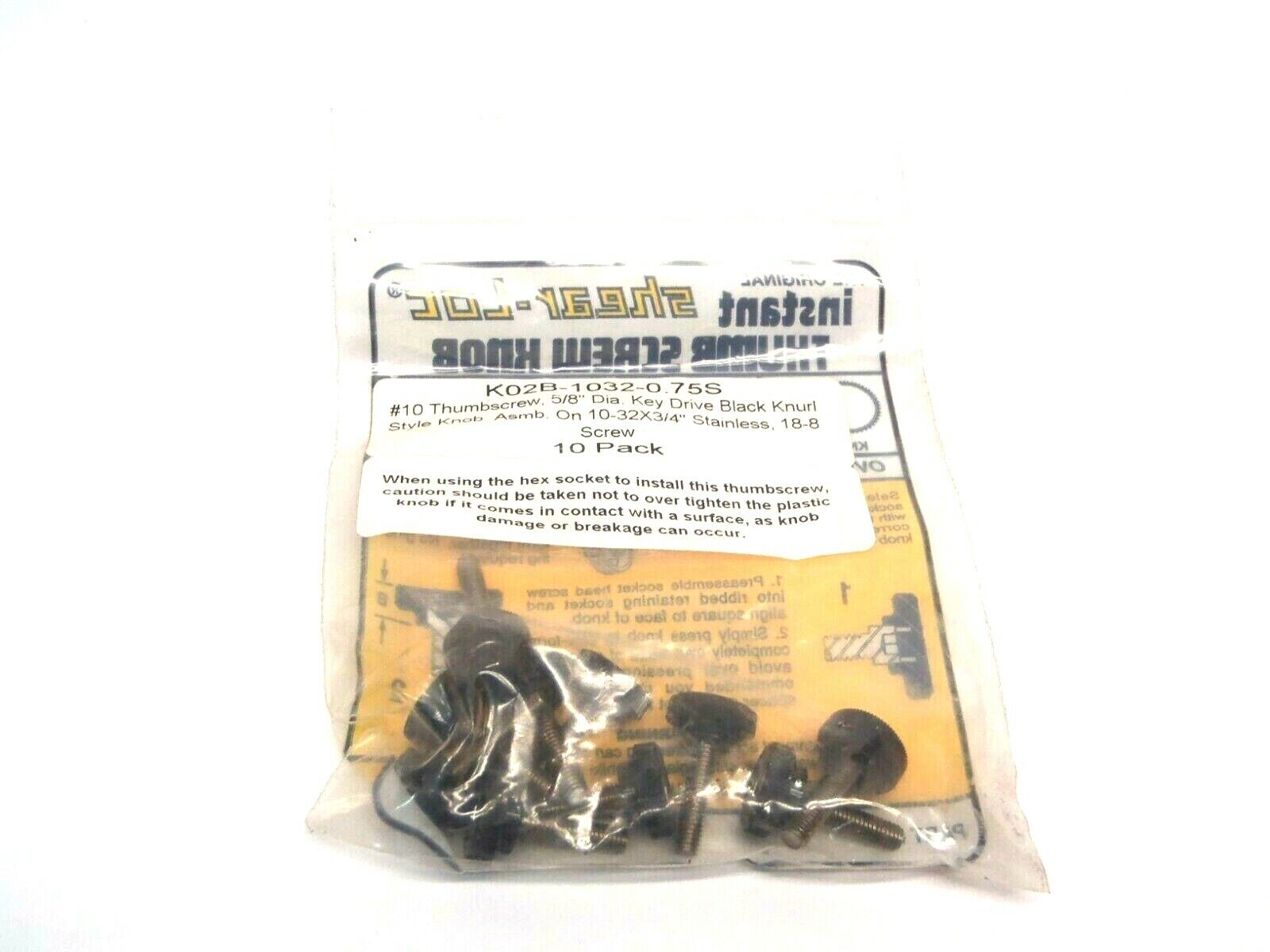 Package of 10 Shear-Loc K02B-1032-0.75S #10 Thumbscrew 5/8 Dia Key ...