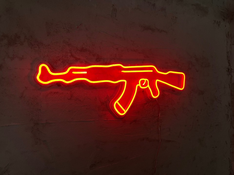 AK47 Gun Neon Sign For Wall Game Room Decoration | Vintage Neon Sign ...