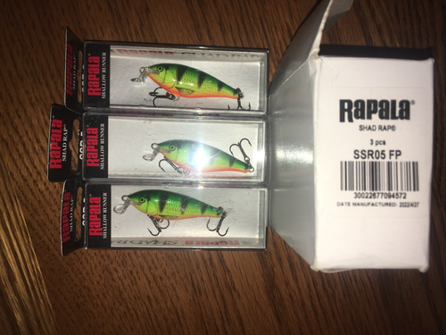 RAPALA SHALLOW SHAD RAP 07's=LOT OF 3 FIRE PERCH COLORED FISHING LURES ...