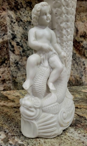 Antique Victorian Parian FISH CHILD Figural Vase Shells Bennington 9 ...