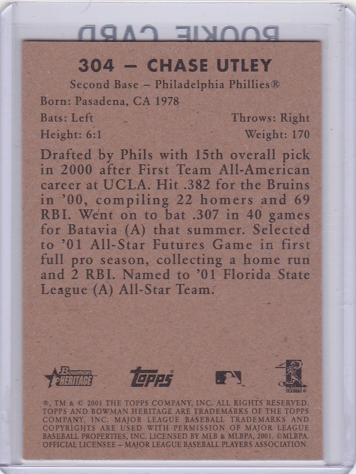 CHASE UTLEY 2001 Bowman Heritage RC Baseball PHILADEPHIA PHILLIES ...